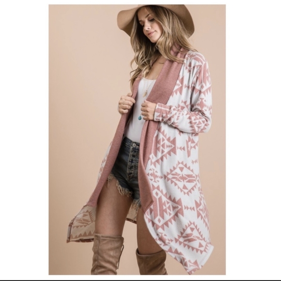 First Love | Sweaters | 27 Rose Cream Aztec Print Duster | Poshmark